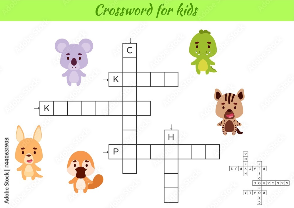 Crossword for kids with pictures of animals. Educational game for study ...