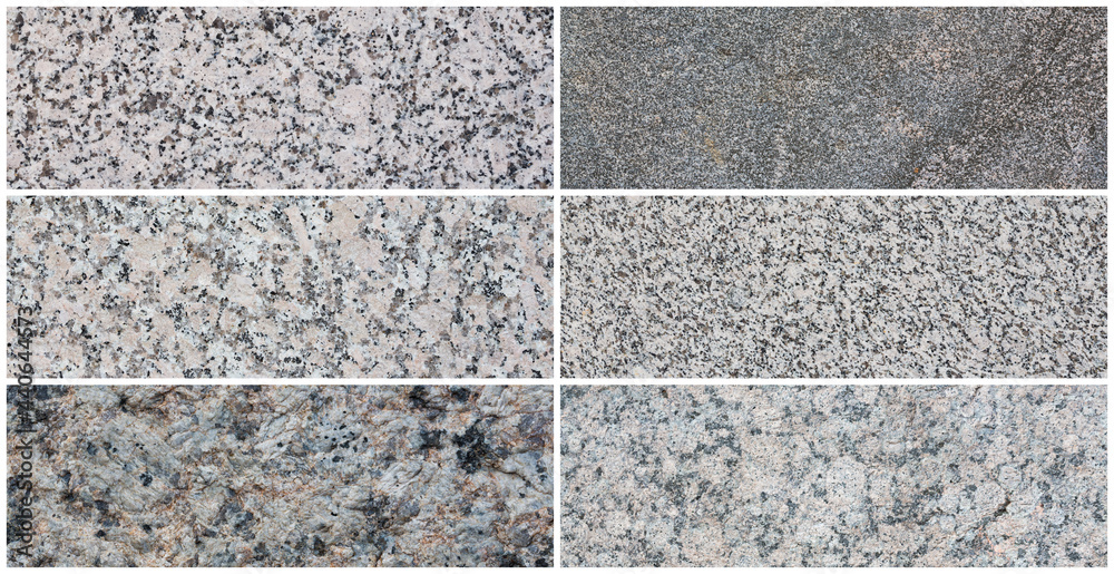 Granite texture set. Collection of panoramic stone backgrounds. Natural ...