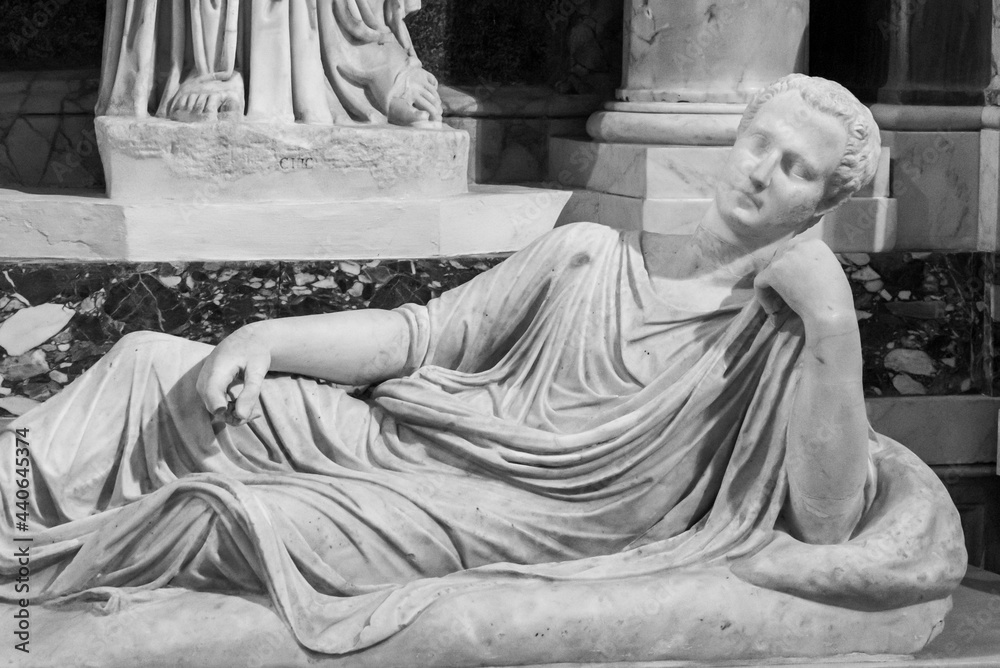 Black and white photo of ancient roman sculpture representing a man ...