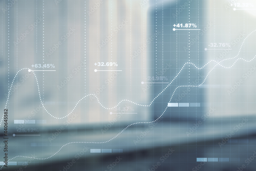 Multi exposure of abstract virtual graphic data spreadsheet sketch on ...