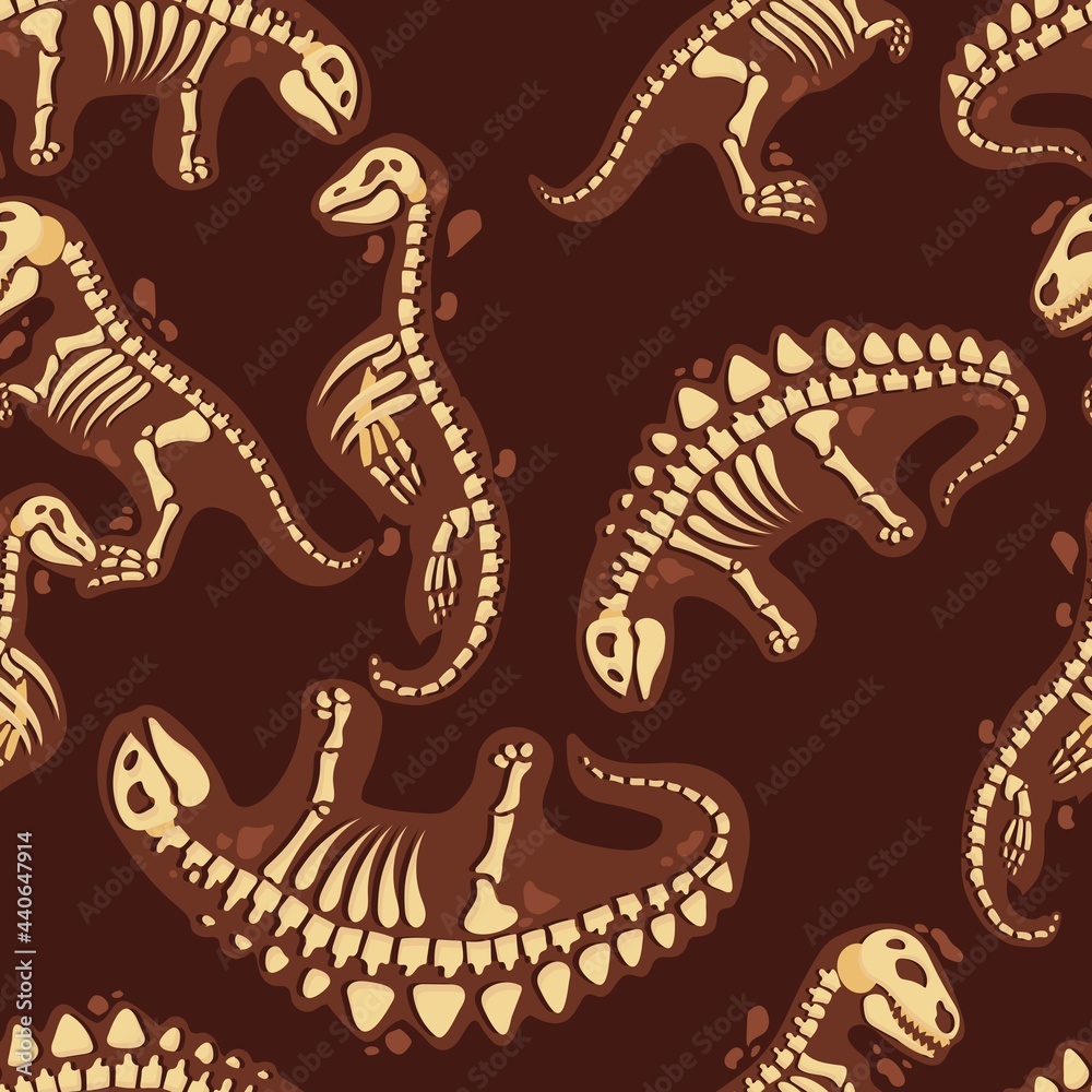 Dinosaur skeleton in cartoon style. The bones of a prehistoric animal ...