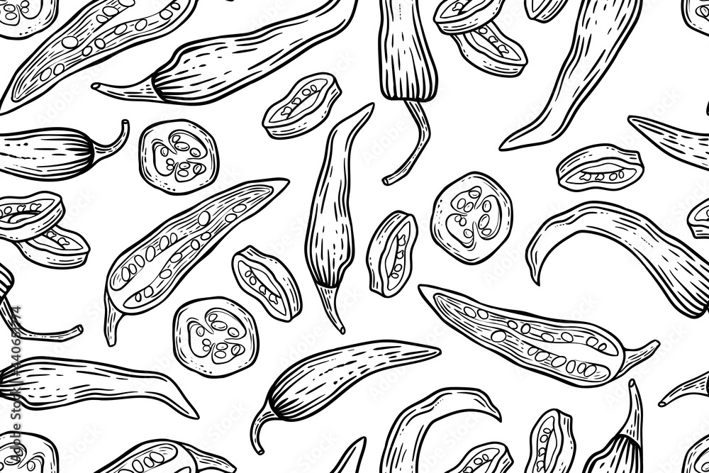 Seamless pattern of chili peppers, color, vector Stock Vector | Adobe Stock