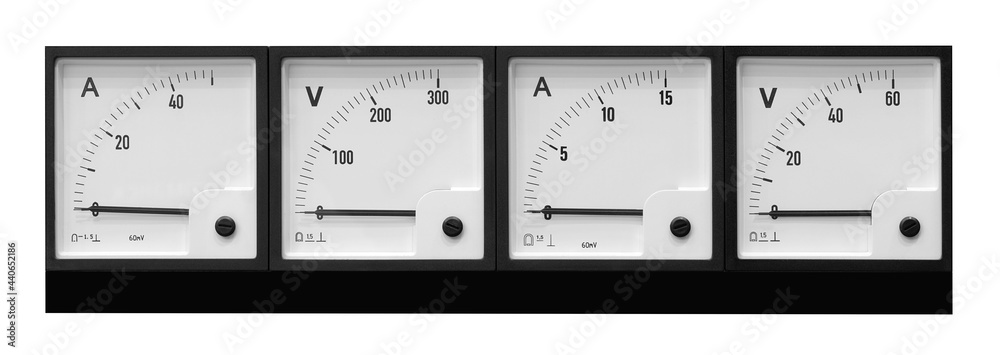 Poster Vintage analogue ammeter and voltmeter isolated on white ...