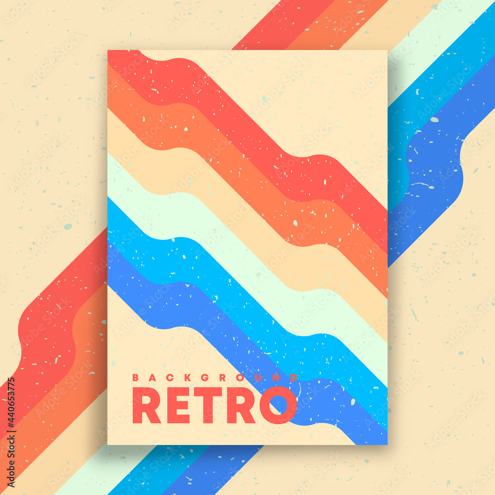 Retro design poster with vintage grunge texture and colored lines ...