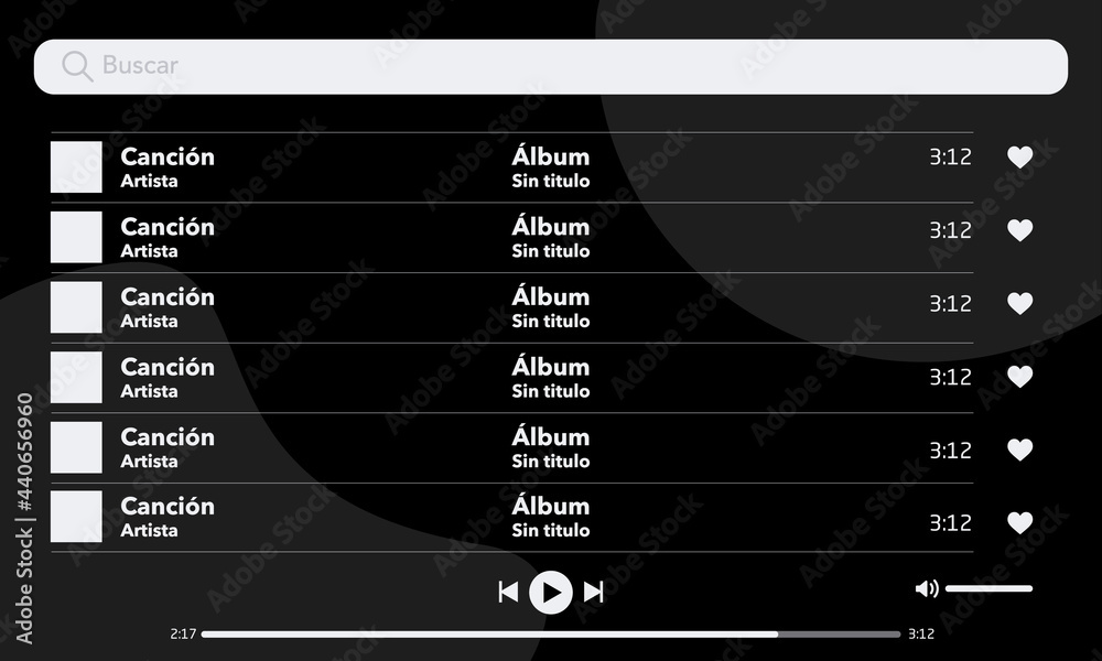 Interfaz de reproductor de audio. Aplicación de música. Álbum. Artista ...