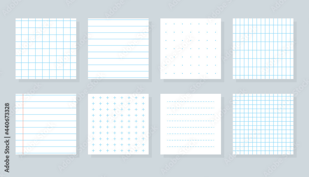 Set of flat different paper sheet. Squared templates checkered or line ...
