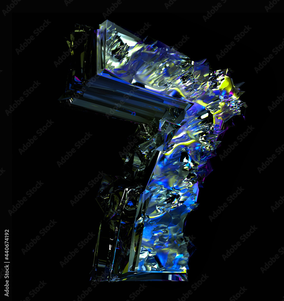 3d render of abstract art 3d fantasy font letter number 7 seven in mix ...