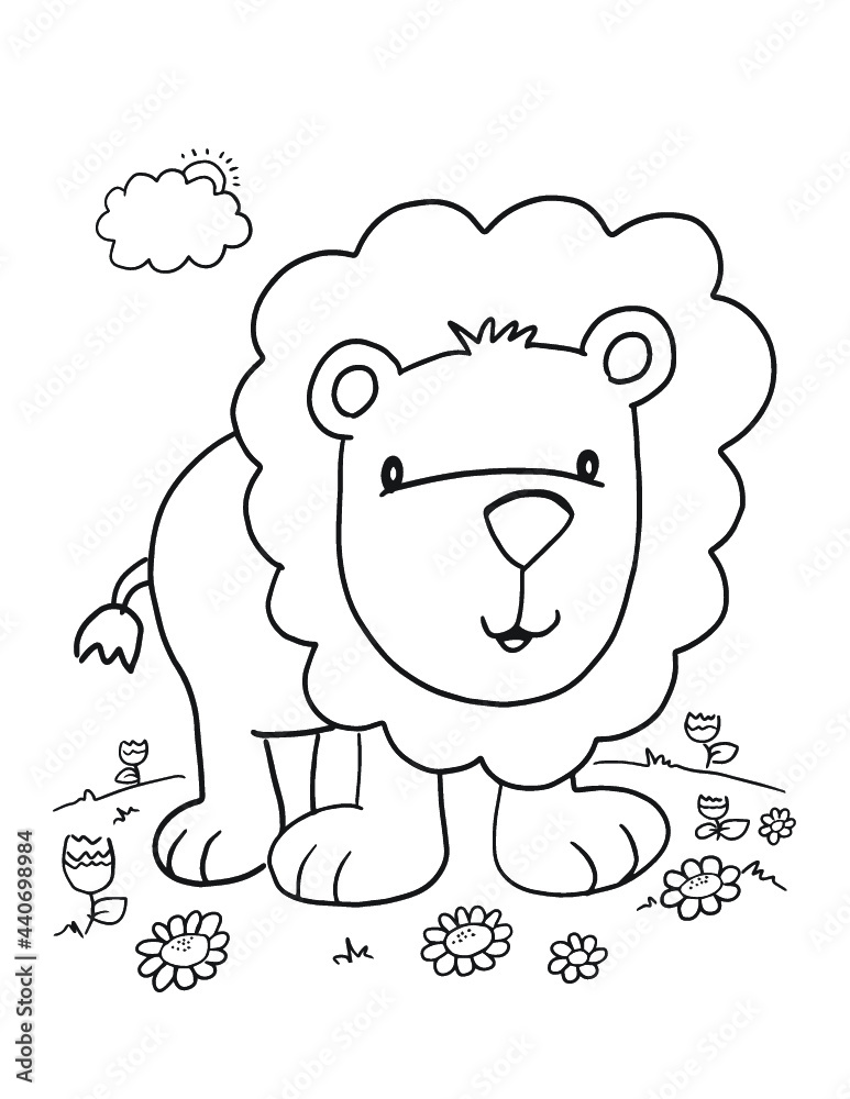 Cute Lion Safari Animal Coloring Page Vector Illustration Art Stock ...