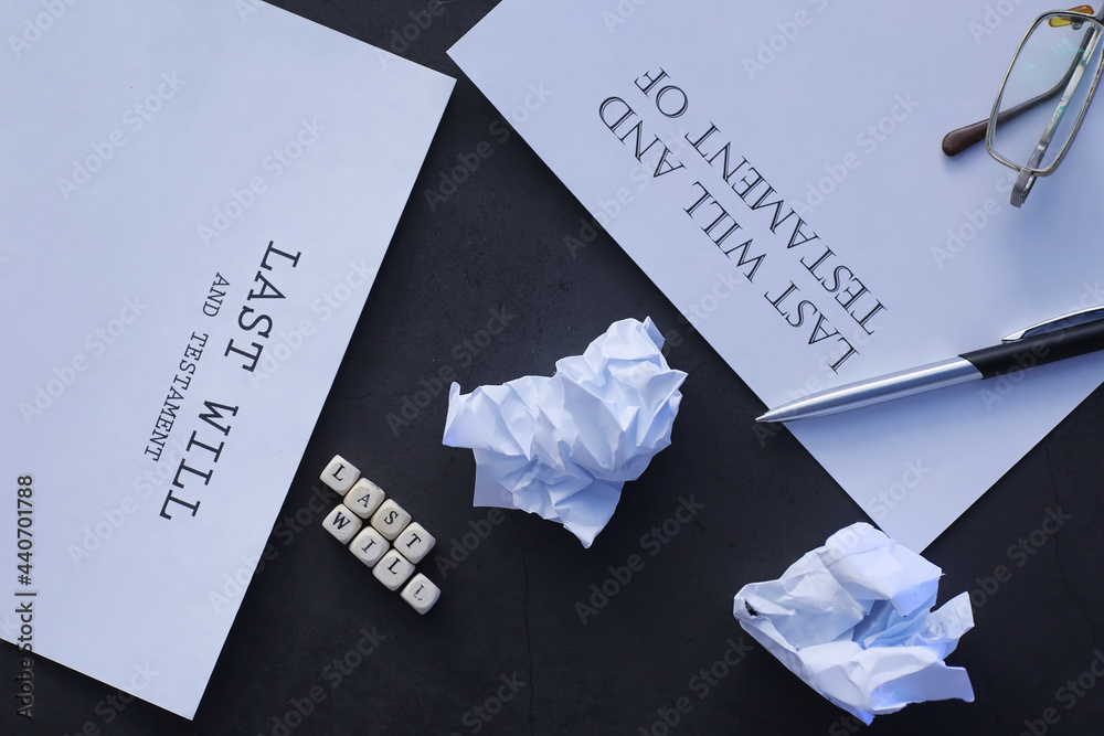 Legal concept. The procedure for writing the last will. Papers with ...