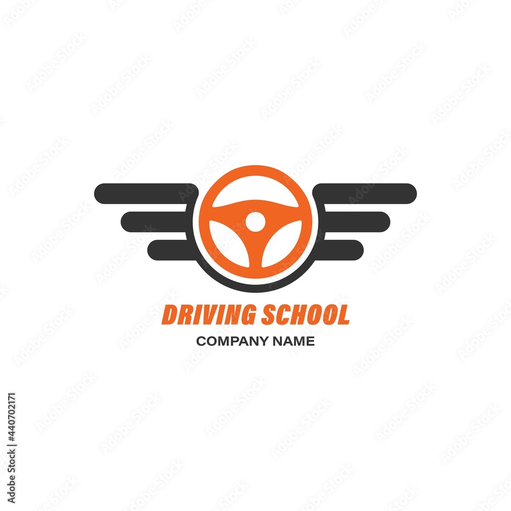 Color illustration of wings, steering wheel, text on a white background ...