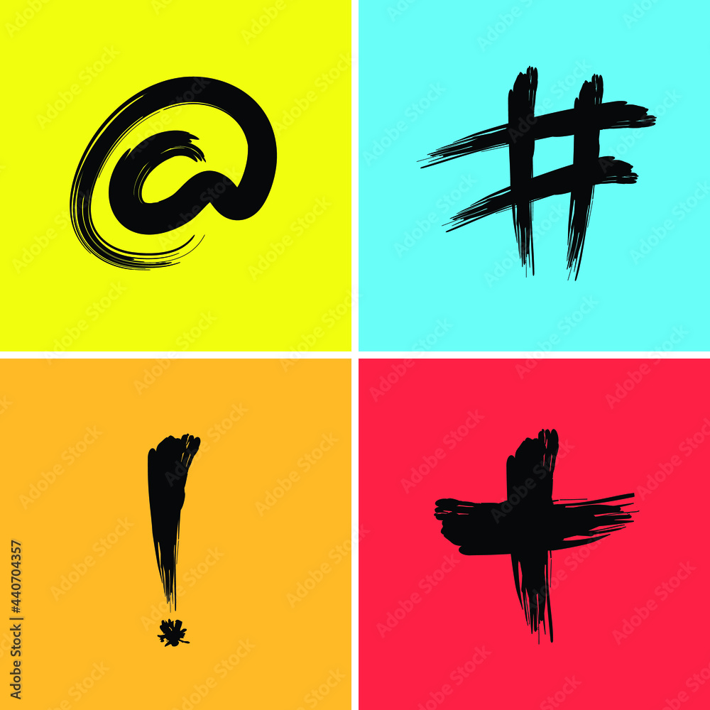 Hashtag exclamation mark Plus At The Rate Signs Symbols Icons vector ...
