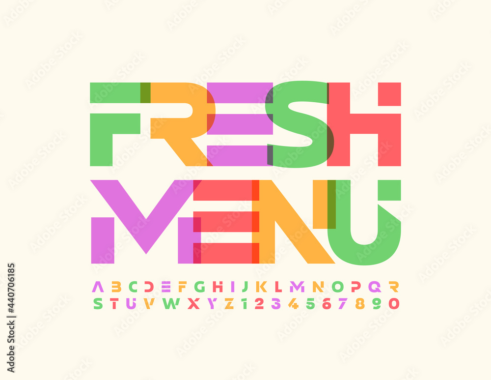 Vector colorful Sign Fresh Menu. Creative artistic Font. Bright ...