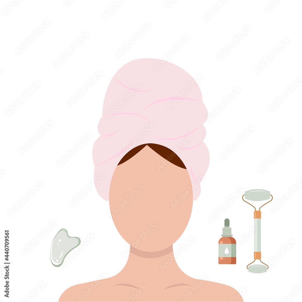 Facial massage and skin care concept. Woman do cosmetic spa procedures ...