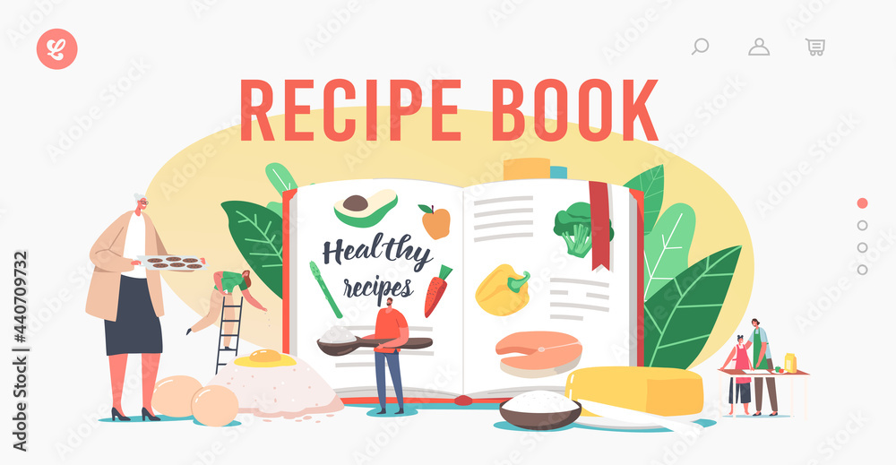 Recipe Book Landing Page Template. Characters Cooking Healthy Food. Men ...