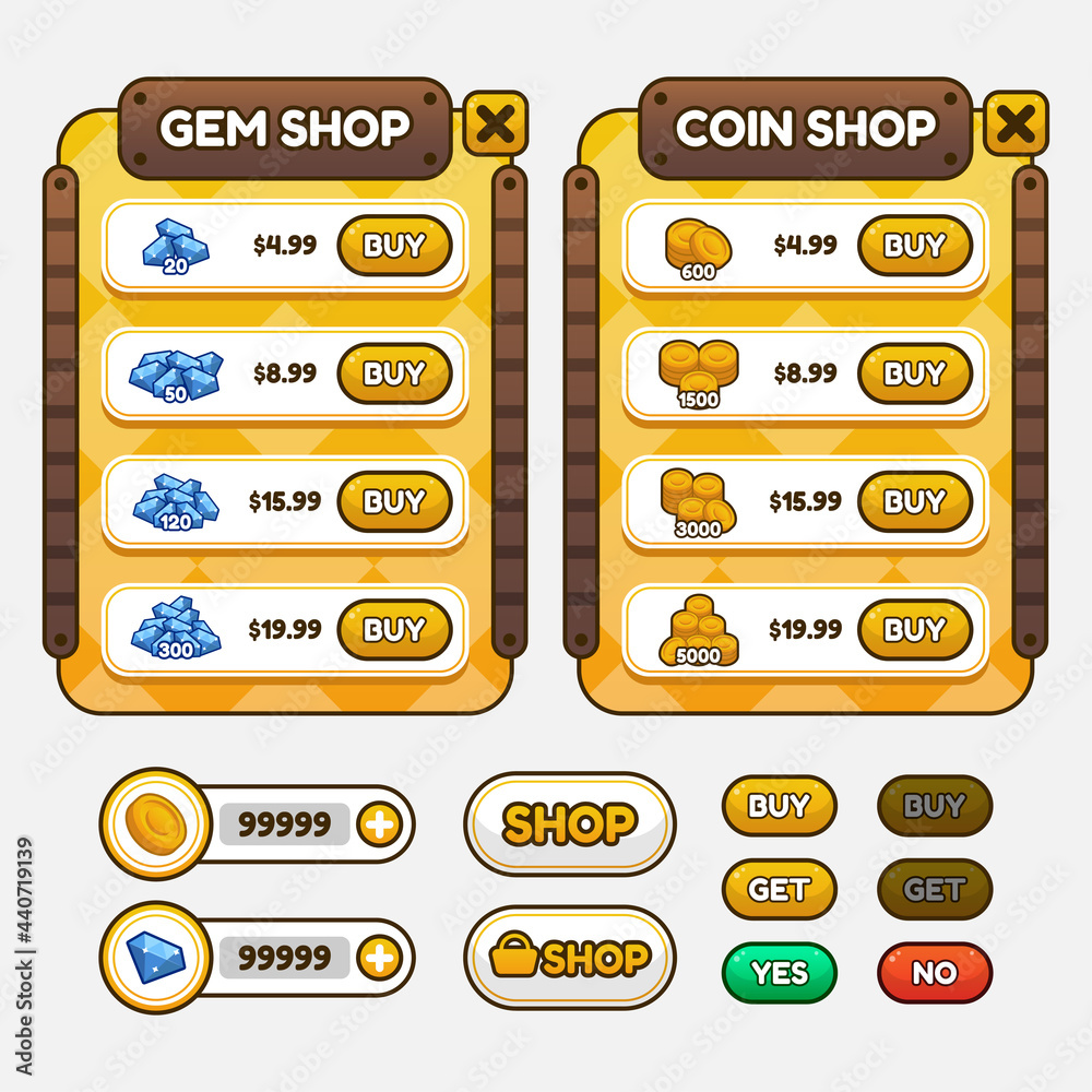 Vector game template gui kit. Game graphical user Interface GUI for ...