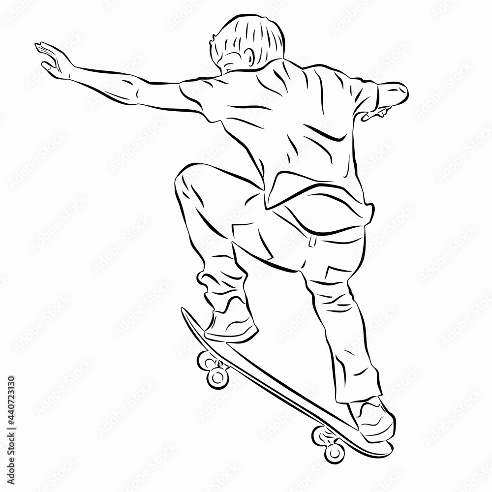 illustration of a skateboarder, vector drawing Stock Vector | Adobe Stock