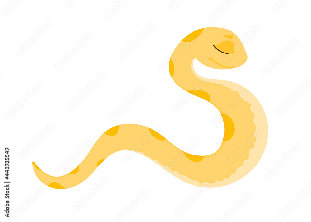 Cute cartoon kind yellow snake isolated on white background. Vector ...