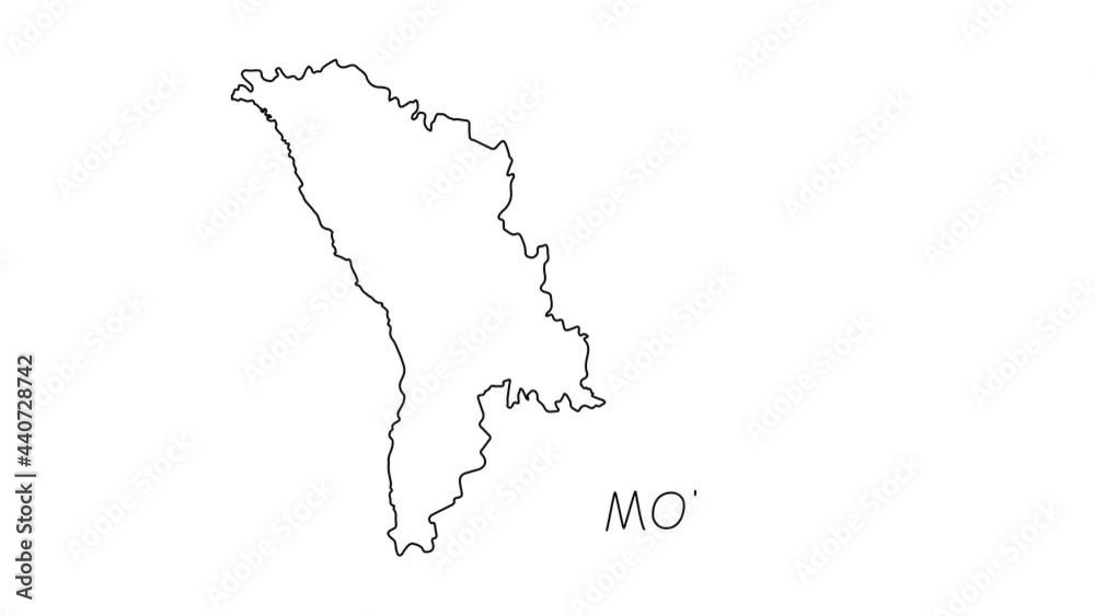 Moldova map animation line. Black line animation letters drawing on a ...