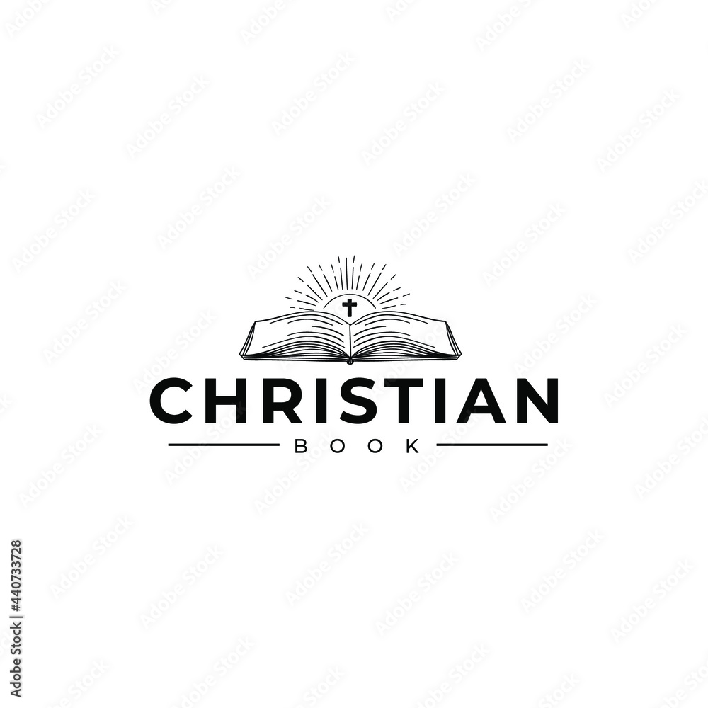 Open Book With Symbol Christian Light Rays Logo Vector Illustration ...