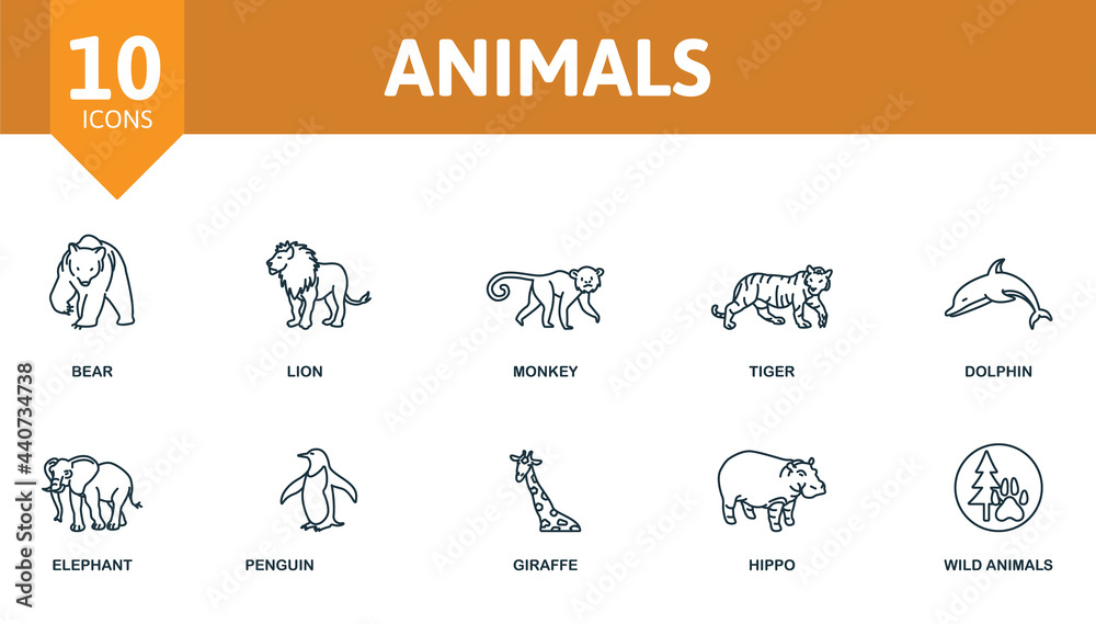 Animals icon set. Contains editable icons wild animals theme such as ...