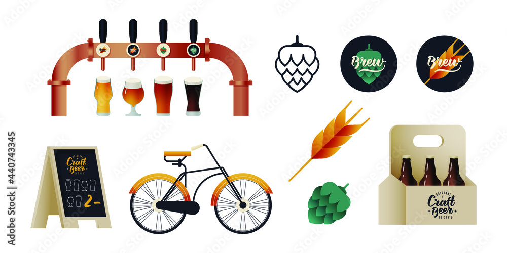 Kinds of Beer Badges. Set of Beers. Beer Tower. Pavement Stand. Vintage ...