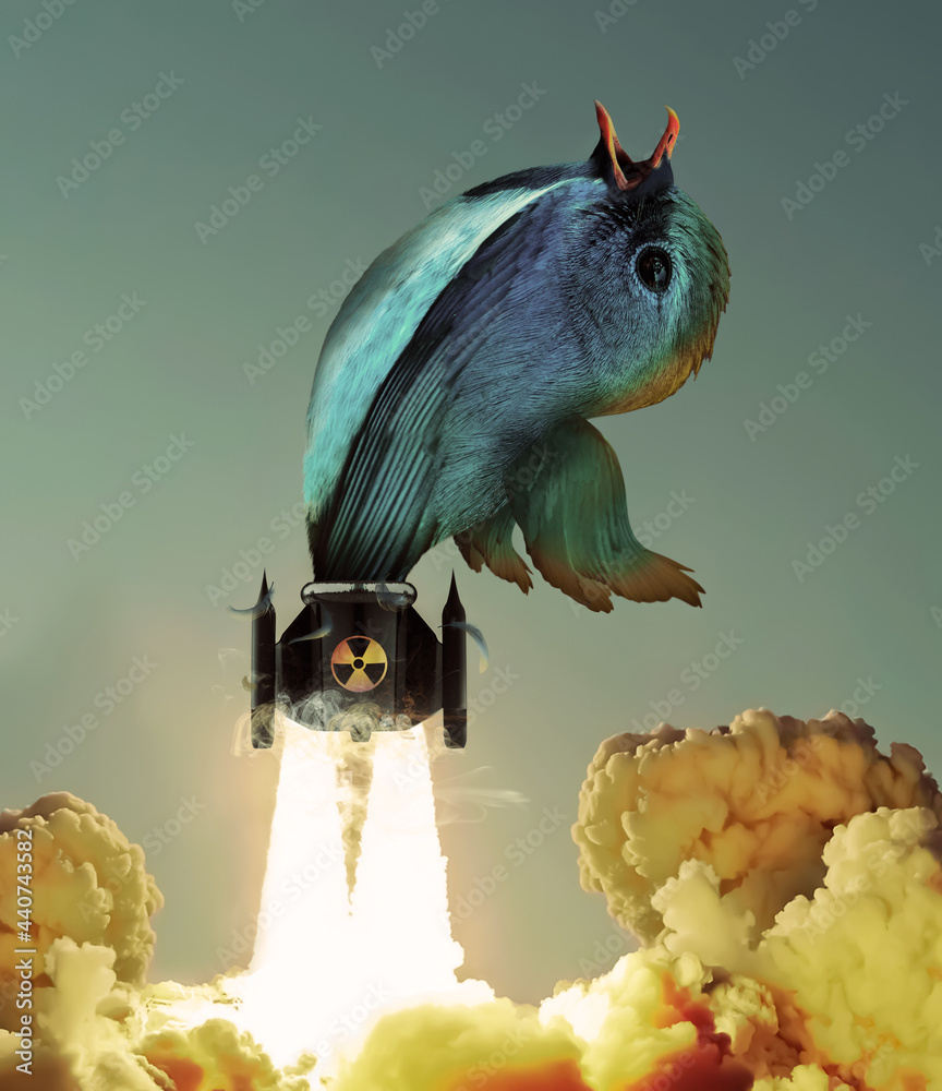 Social media psychological warfare. Missile and fired bird. And ...