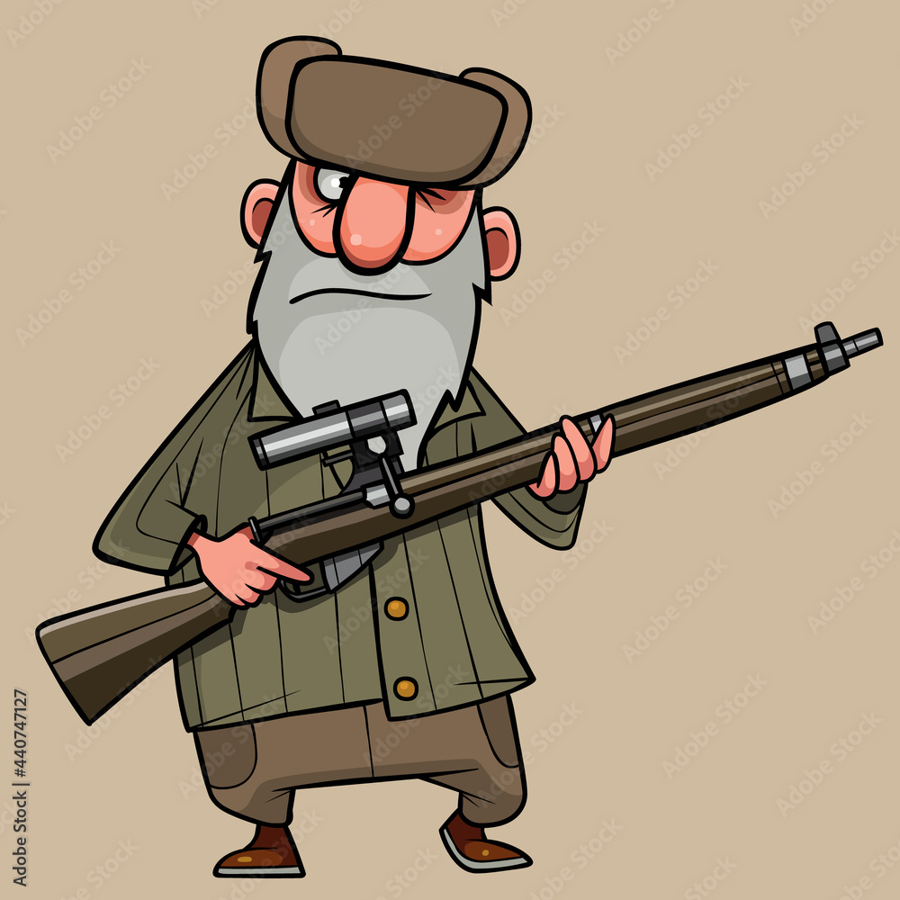 cartoon formidable grandfather with a rifle in his hands Stock Vector ...