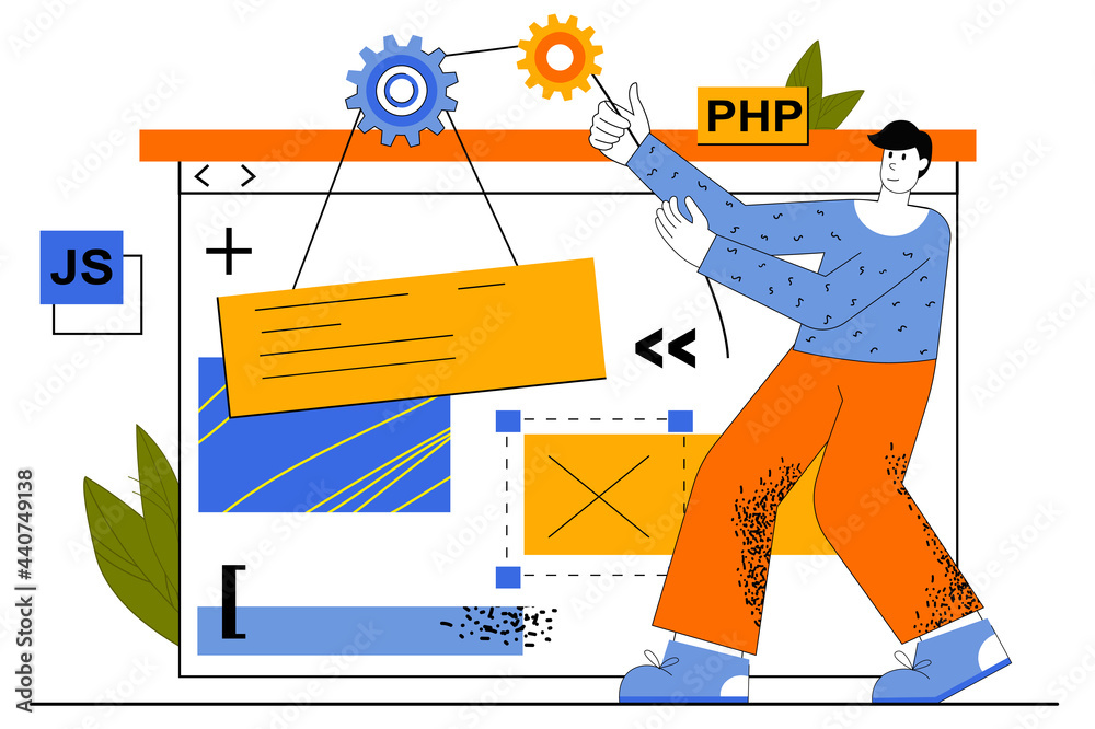 Web development concept. Developer creates layout of site, programming ...