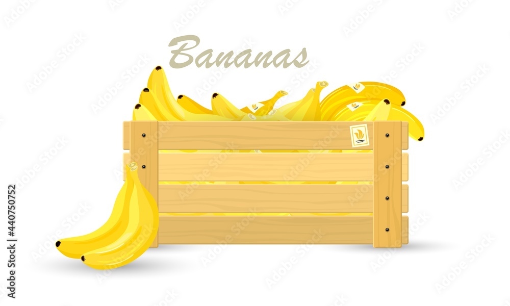 Cartoon of banana fruit in wooden box for storage and transportation ...