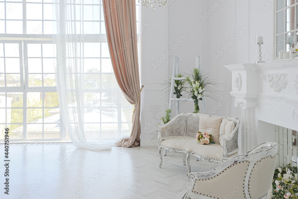 luxurious bright spacious guest room with beautiful chic furniture a ...