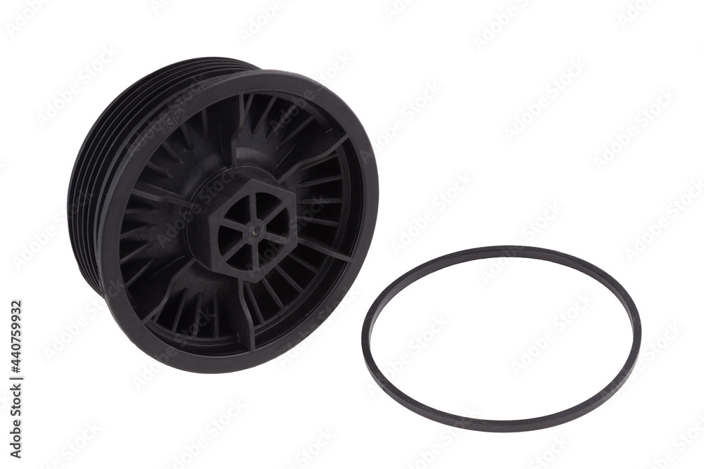 black plastic truck fuel filter cover, insulated on white background ...