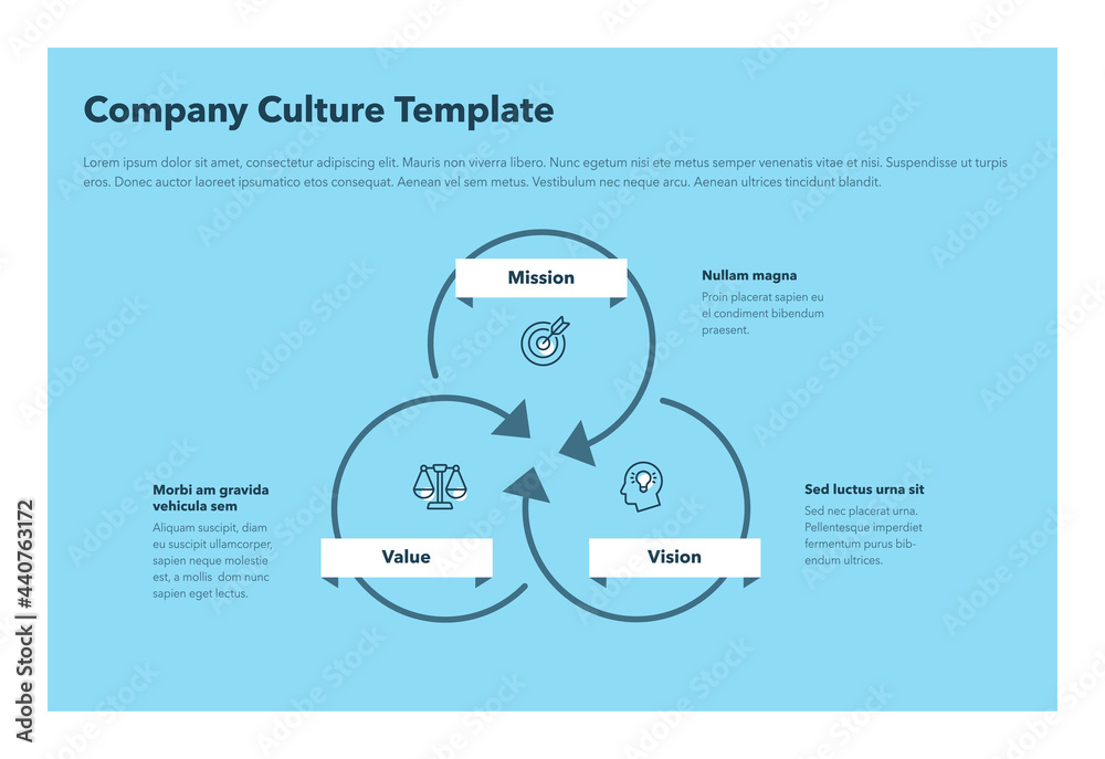 Vetor de Simple infographic for company culture - mission, vision and ...