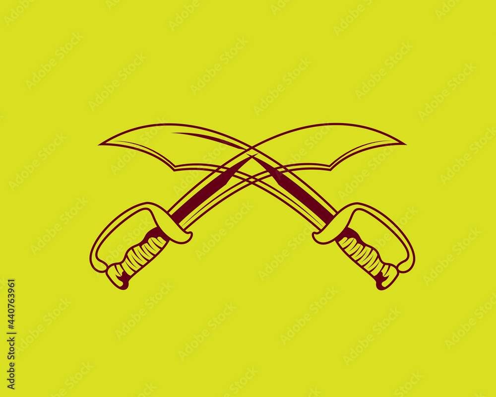 Crossed swords isolated on yellow background. Crossed scimitar symbol ...