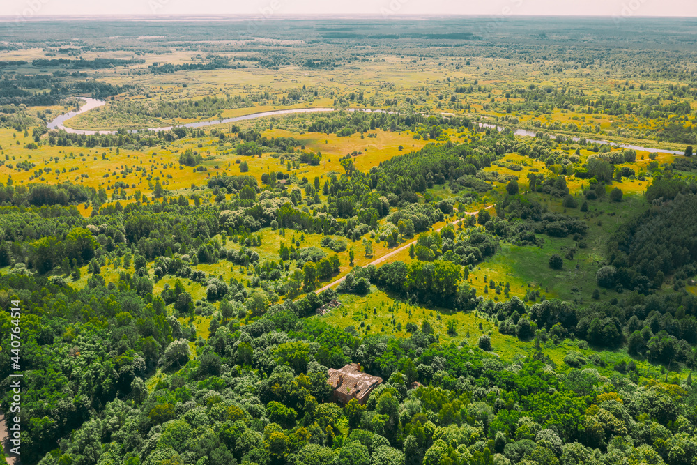 Dziemjanki, Gomel Region, Belarus. Aerial View Of Abandoned Dilapidated ...