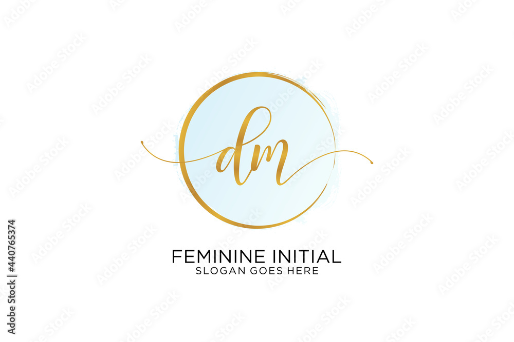 Initial DM handwriting logo with circle template vector signature ...