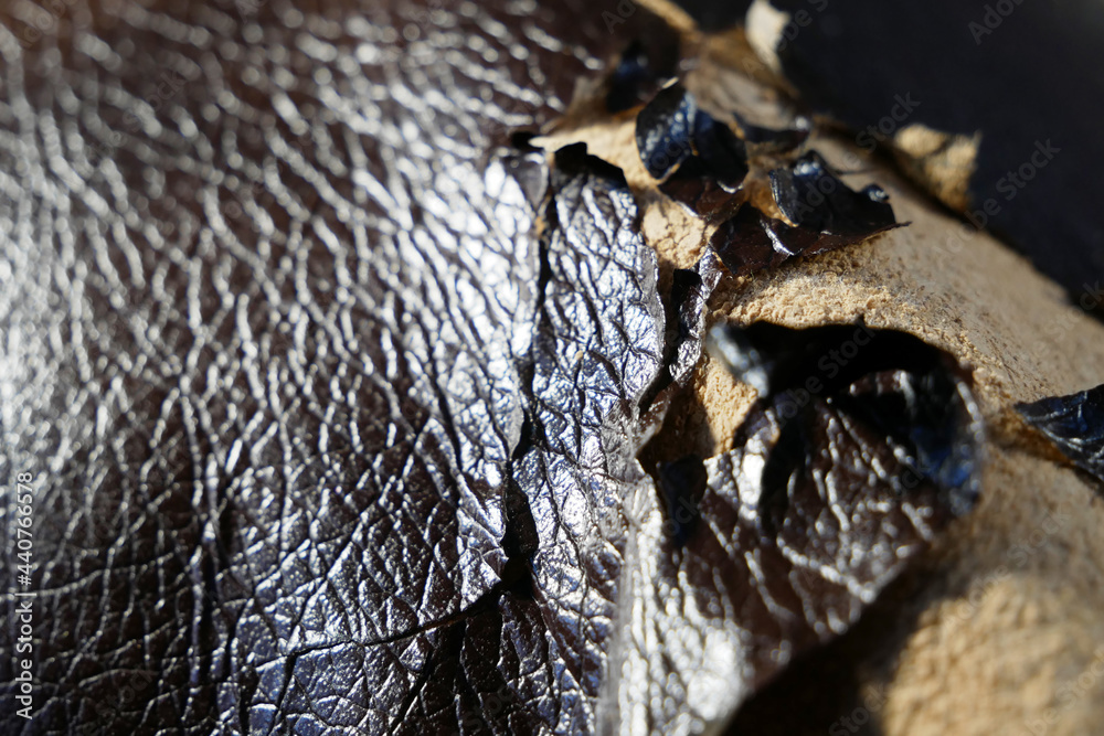 Shabby and worn brown faux leather texture background with cracks and ...