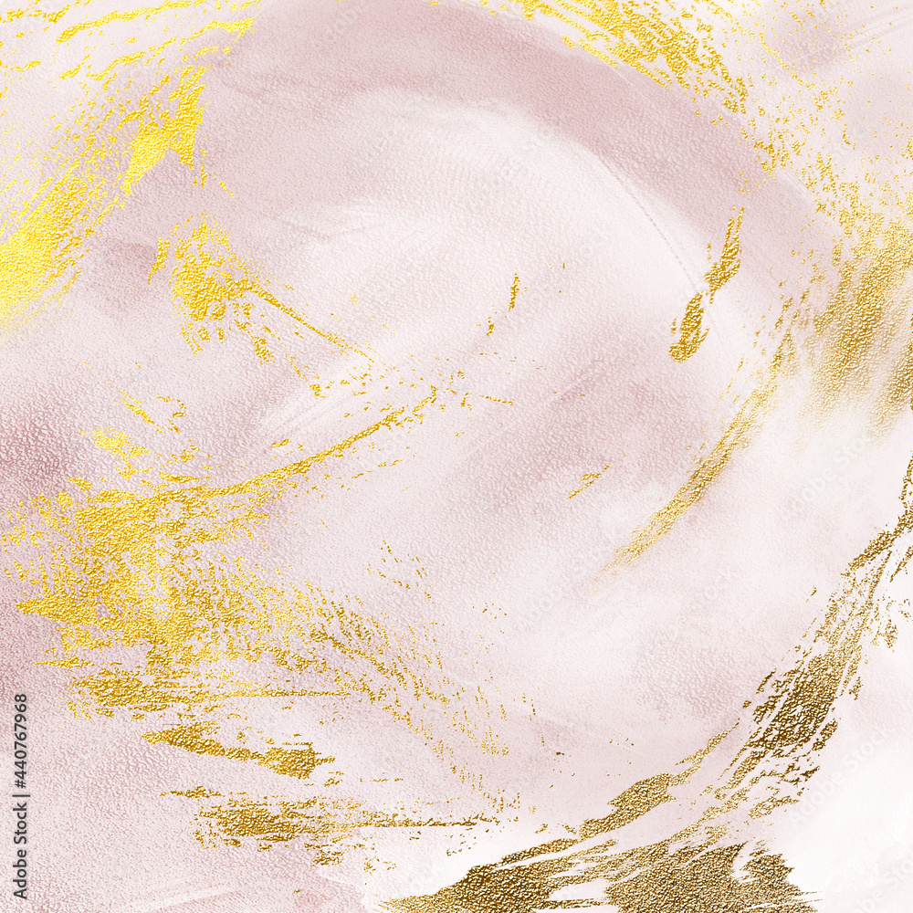 Pink watercolor background with gold metallic texture ink blobs digital ...
