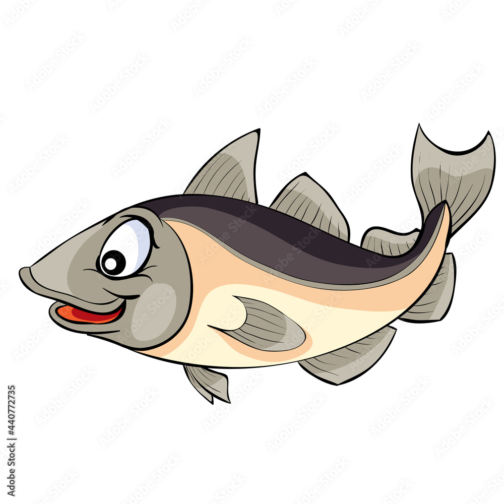 cute cod fish, cartoon illustration, isolated object on white ...