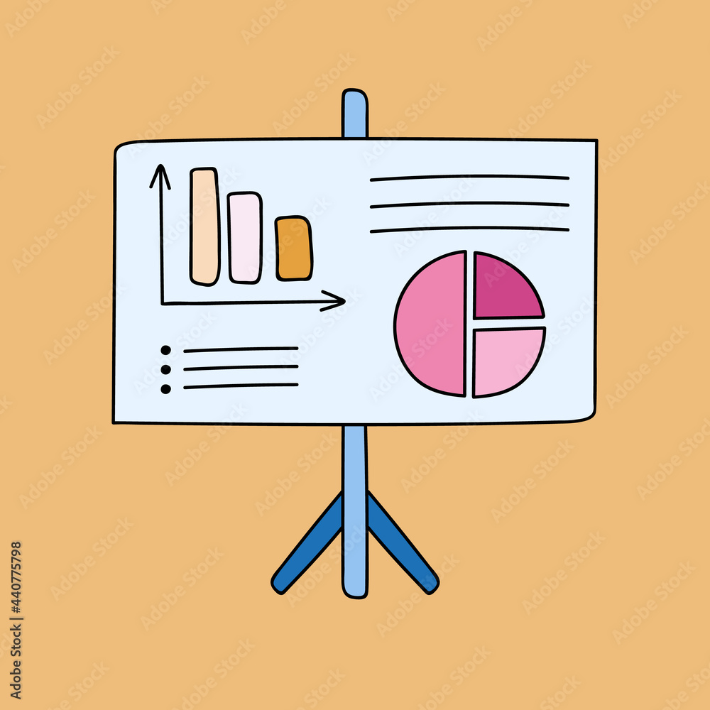 Cute hand drawn clipart of flipchart with list, chart, diagram ...