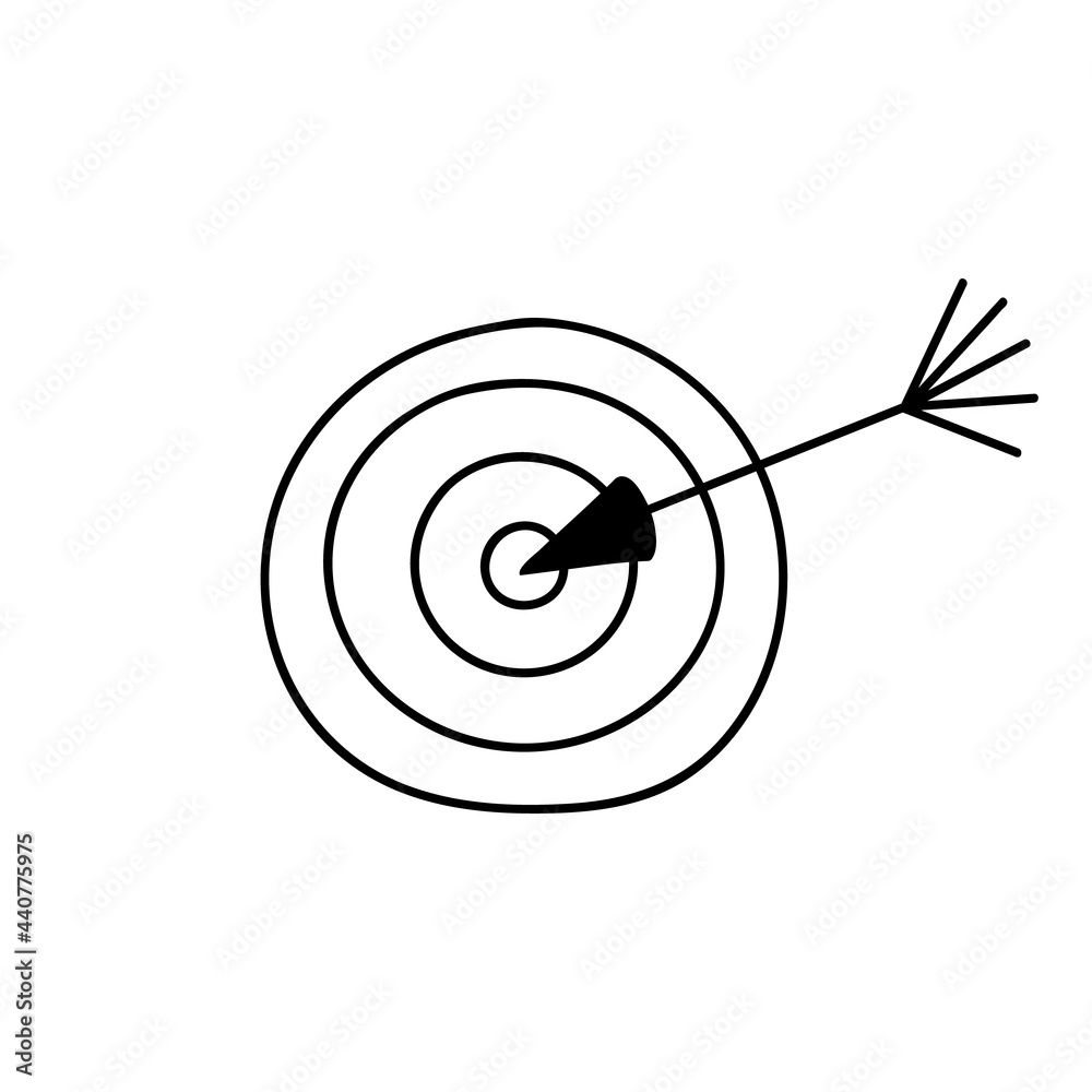 Cute hand drawn target with arrow in the center in doodle style ...