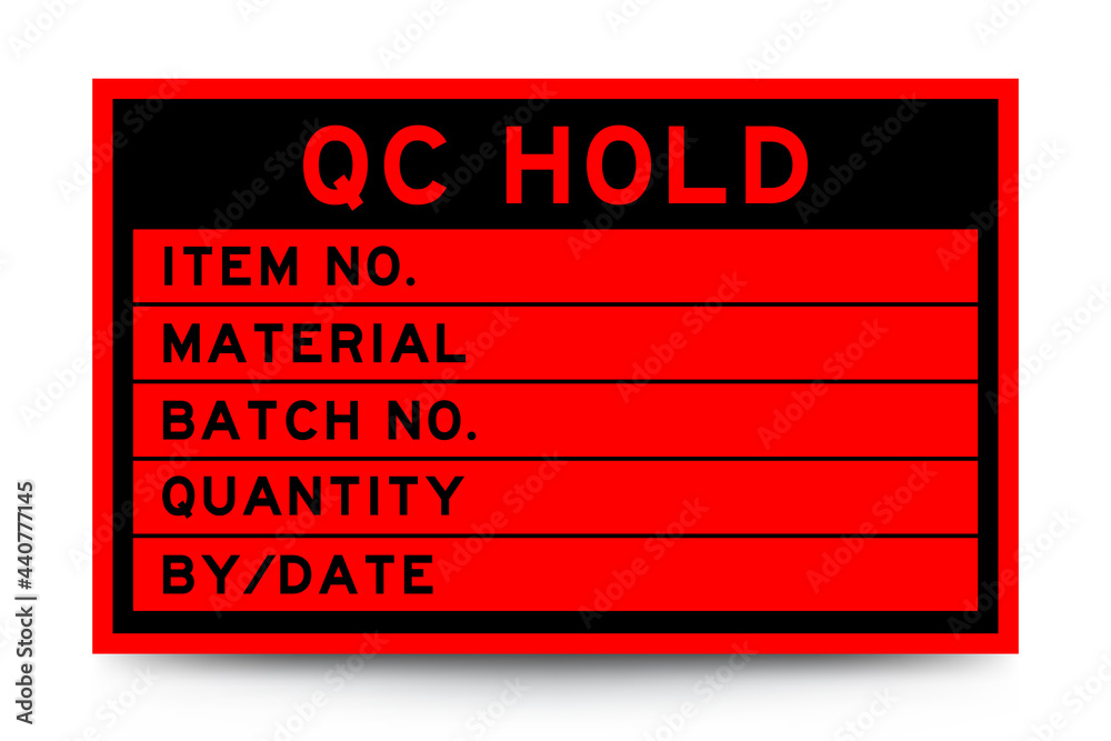 Square red color label banner with headline in word hold and detail on ...