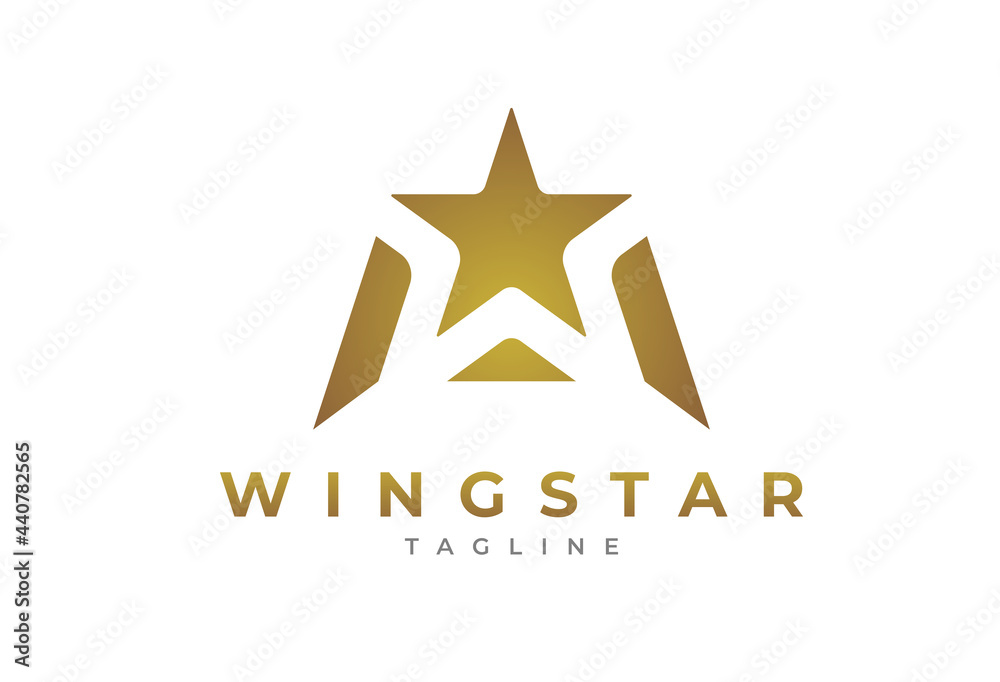 Wing Star Logo. negative space letter W from star and wing combination ...