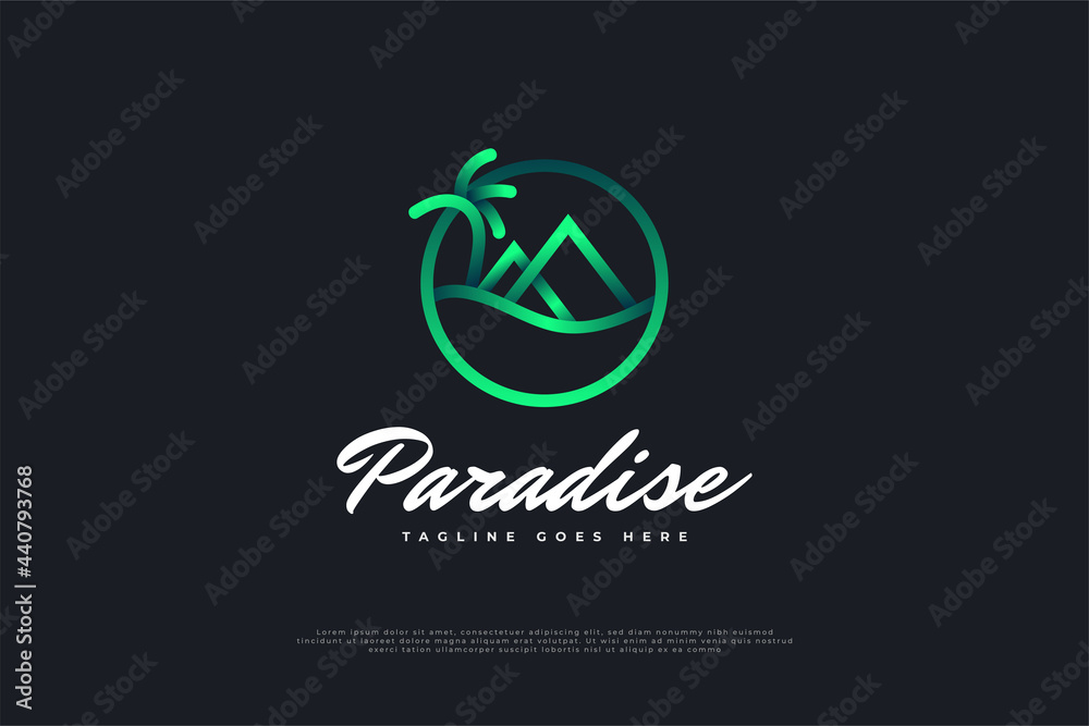 Paradise Logo with Palm and Hut in Green Gradient for Travel or ...