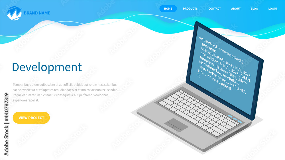 Development concept. Coding new project using laptop. Front-end and ...