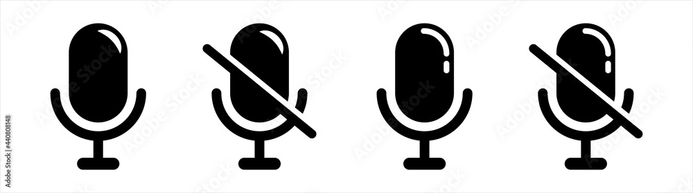 Mute and unmute audio microphone flat vector icons for video apps and ...