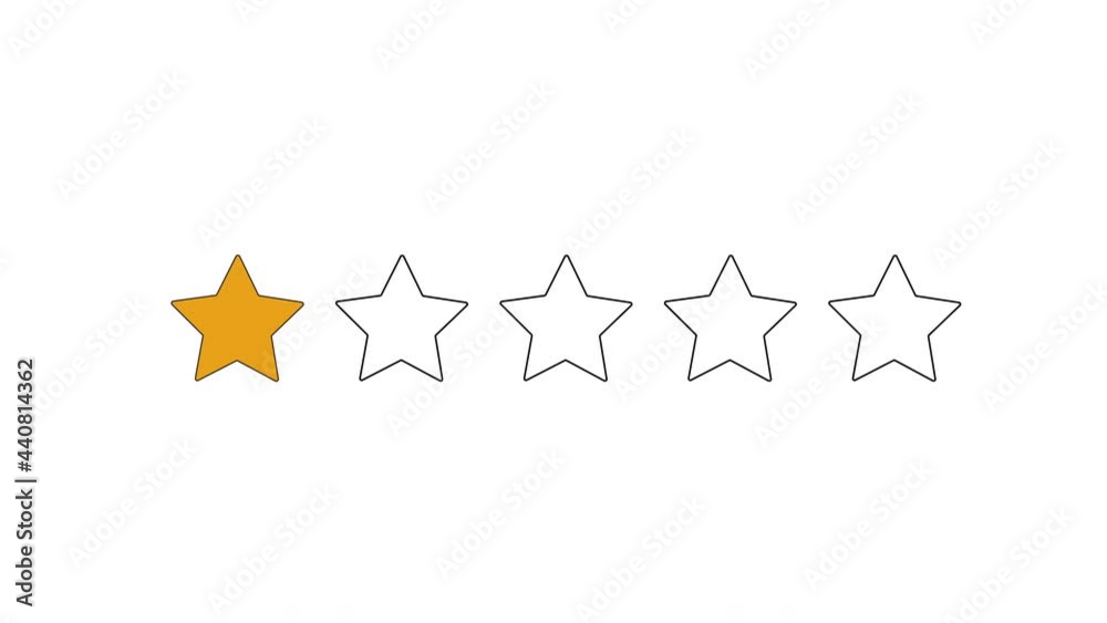 Animation of rating stars, golden yellow color. One golden star. Low ...