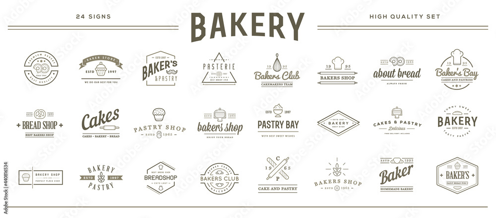 Set of Vector Bakery Pastry Elements and Bread Icons Illustration can ...