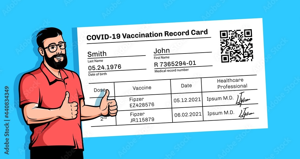 Positive bearded man with a vaccination certificate. Covid-19 ...