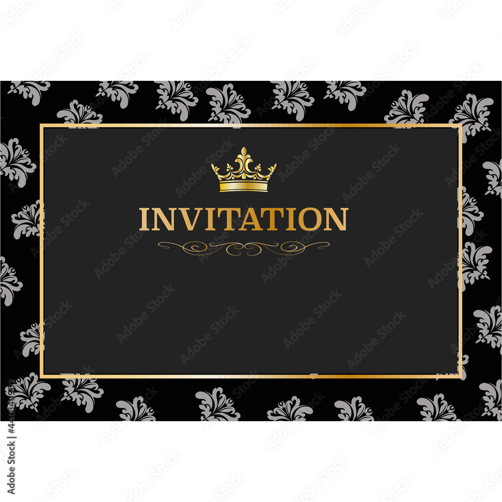 Ornate invitation on black background with gold frame Stock Vector ...