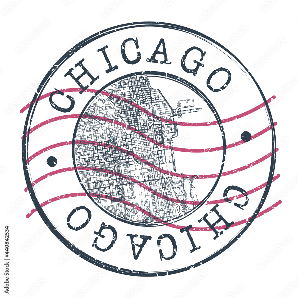 Chicago, IL, USA Stamp Map Postal. Silhouette Seal Roads and Streets ...
